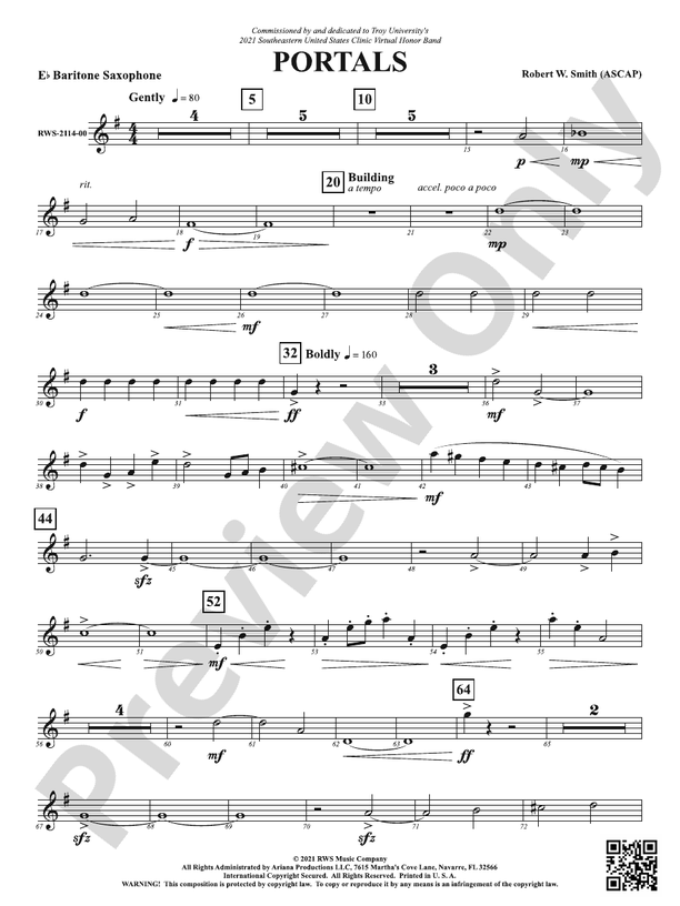 Portals: E-flat Baritone Saxophone: E-flat Baritone Saxophone Part: Robert W. Smith - Digital ...