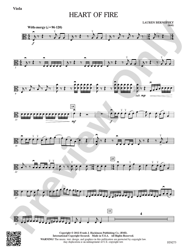 Heart of Fire: Viola: Viola Part: Lauren Bernofsky - Digital Sheet ...