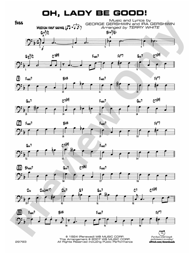 Oh, Lady Be Good!: String Bass: String Bass Part - Digital Sheet Music ...
