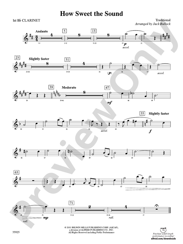 How Sweet the Sound: 1st B-flat Clarinet: 1st B-flat Clarinet Part - Digital Sheet Music Download
