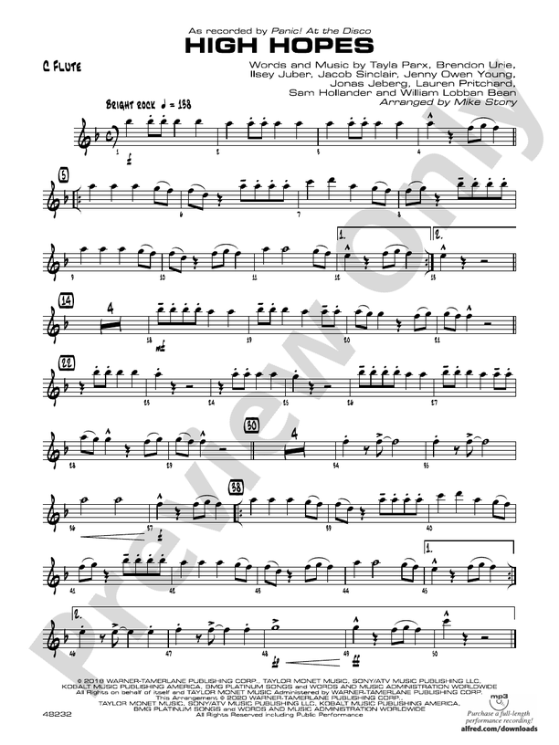 High Hopes: Flute: Flute Part - Digital Sheet Music Download
