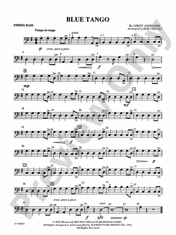 Blue Tango: String Bass: String Bass Part - Digital Sheet Music Download