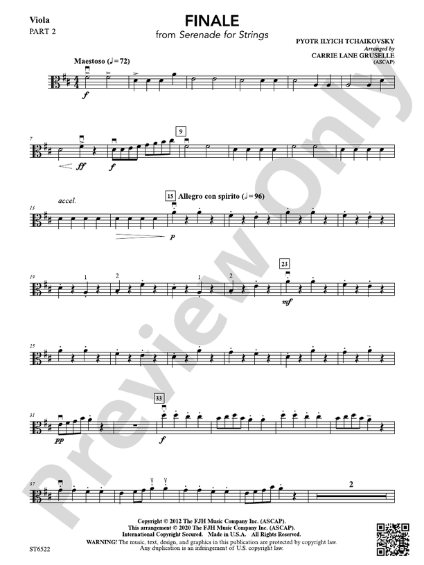 Finale (From Serenade for Strings): Part 2 Viola: Part 2 Viola Part: Pyotr Ilyich Tchaikovsky ...
