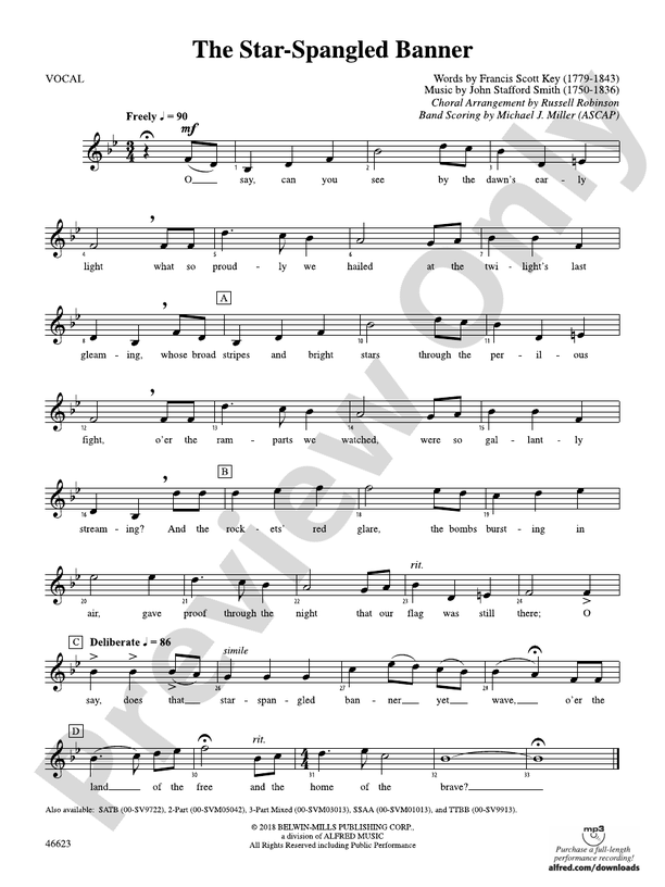 The Star-Spangled Banner: Vocals: Vocals Part - Digital Sheet Music ...