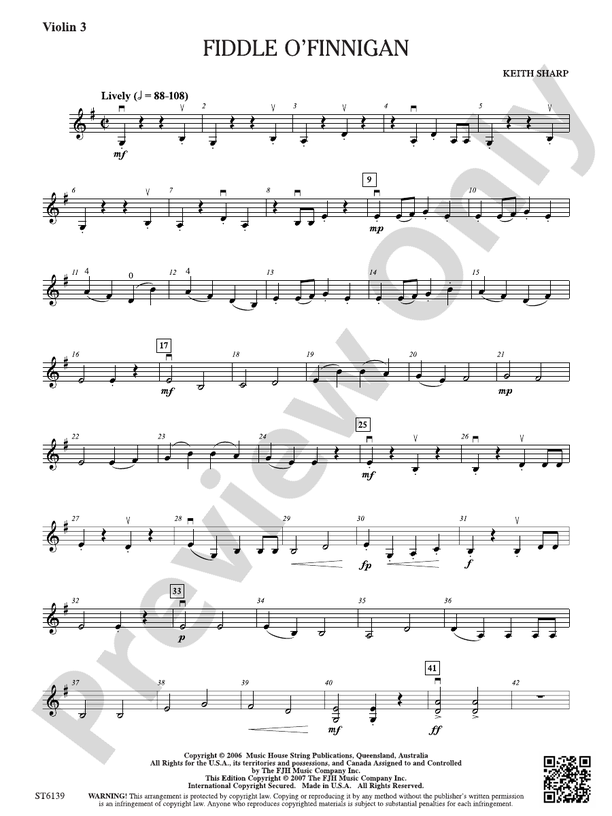 Fiddle O'Finnigan: Violin 3 (Viola T.C.): Violin 3 (Viola T.C.) Part ...