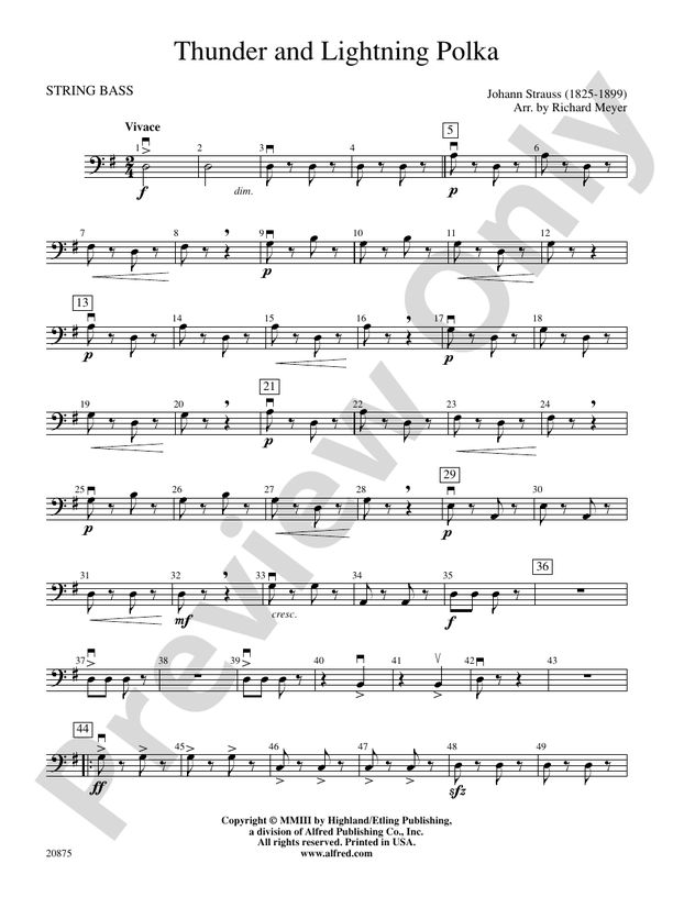 Thunder and Lightning Polka: String Bass: String Bass Part - Digital ...