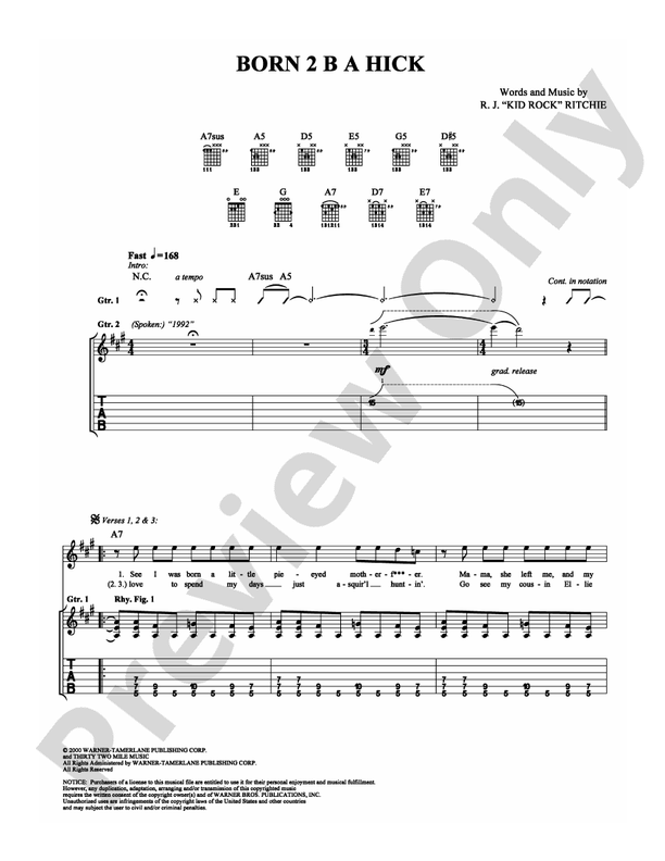 Born 2 B A Hick: Guitar TAB: Kid Rock - Digital Sheet Music Download