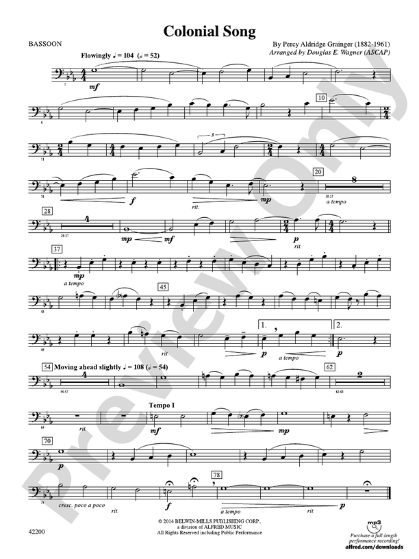 Colonial Song: Bassoon: Bassoon Part - Digital Sheet Music Download