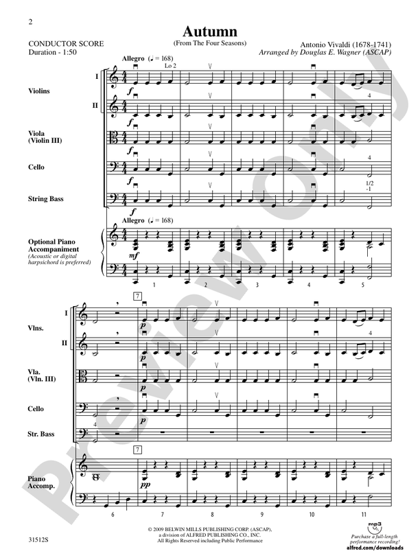 Autumn (from The Four Seasons): Score: String Orchestra Score - Digital ...