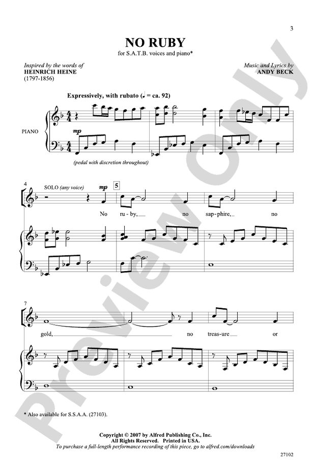 No Ruby: SATB Choral Octavo: Andy Beck - Digital Sheet Music Download