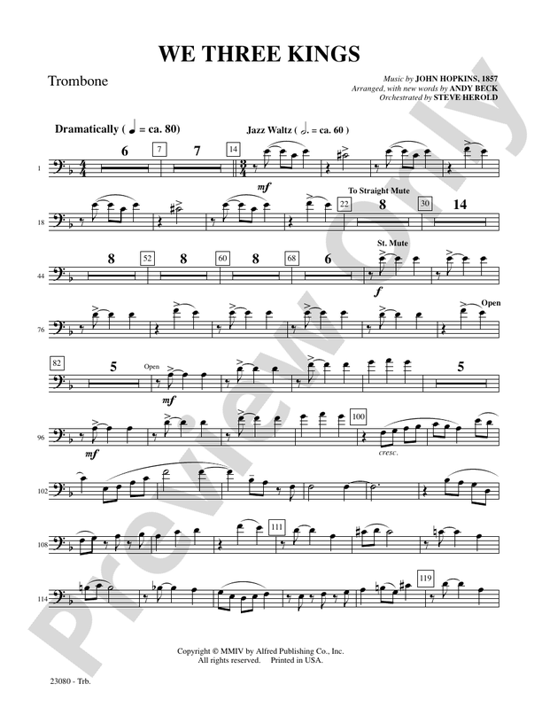 We Three Kings: 1st Trombone: 1st Trombone Part - Digital Sheet Music ...