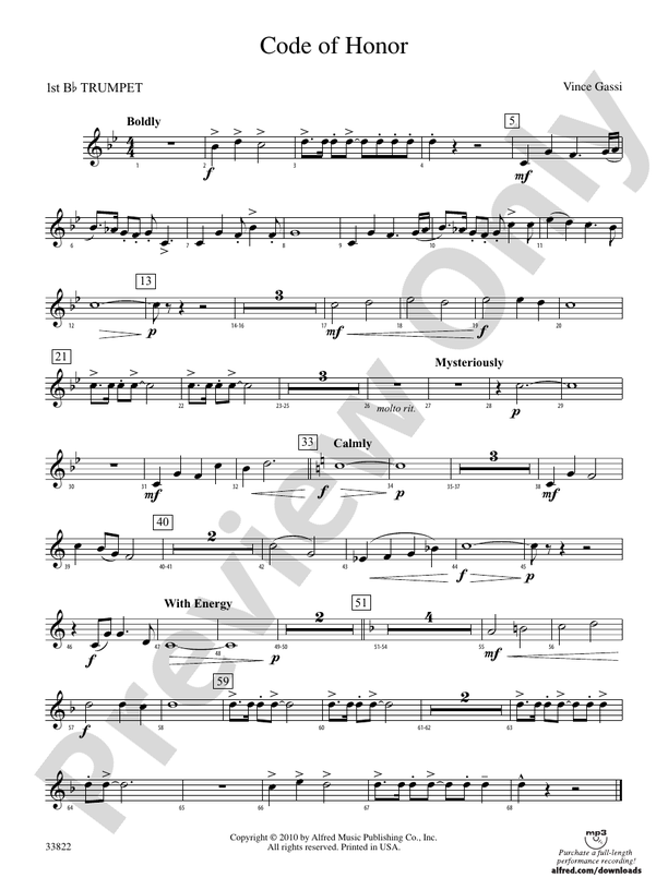 Code of Honor: 1st B-flat Trumpet: 1st B-flat Trumpet Part - Digital ...