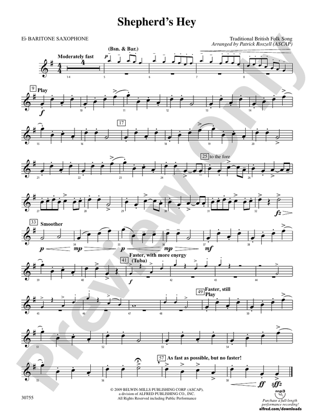 Shepherd's Hey: E-flat Baritone Saxophone: E-flat Baritone Saxophone ...