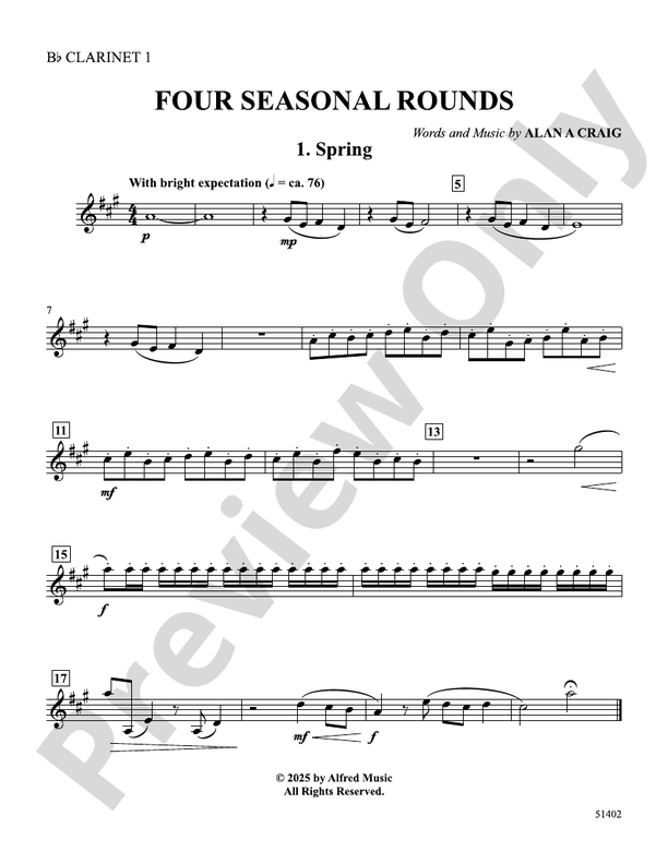 Four Seasonal Rounds: 1st B-flat Clarinet: 1st B-flat Clarinet Part - Digital Sheet Music Download