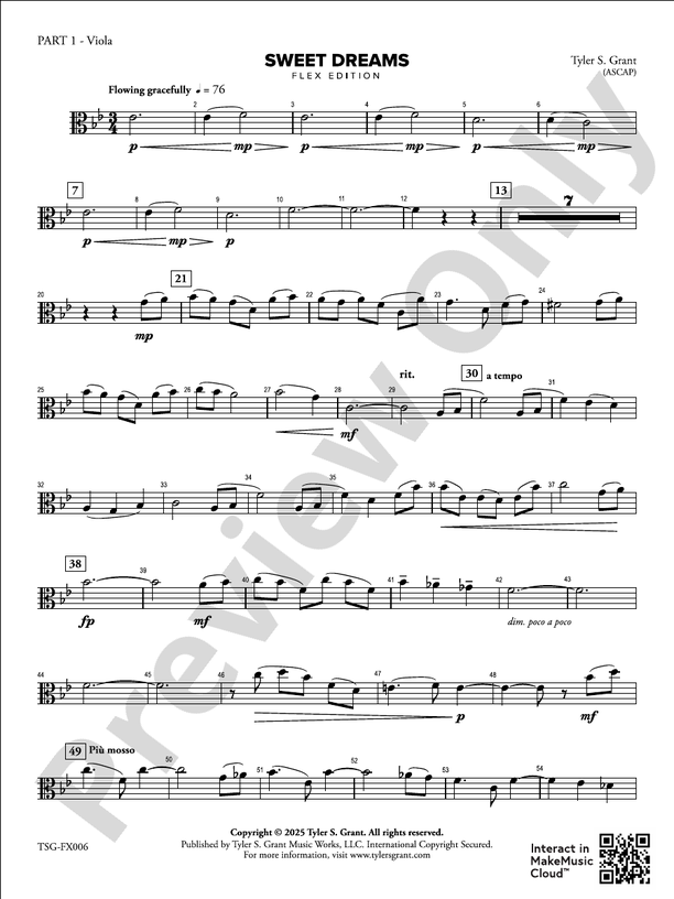Sweet Dreams: Part 1 - Viola: Part 1 - Viola Part: Tyler S. Grant - Digital Sheet Music Download