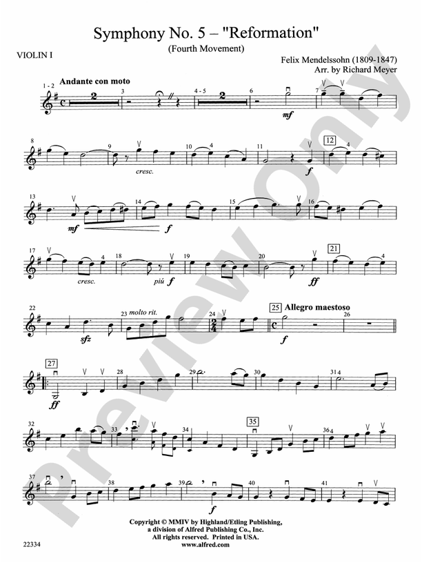 Symphony No. 5 "Reformation" (4th Movement): 1st Violin: 1st Violin ...
