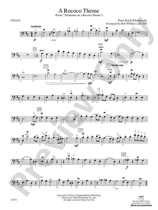 A Rococo Theme: Cello: Cello Part - Digital Sheet Music Download