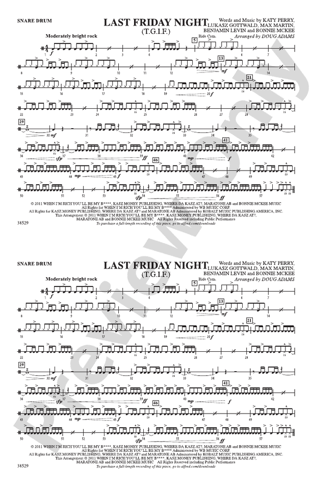 Last Friday Night (T.G.I.F.): Snare Drum: Snare Drum Part - Digital ...
