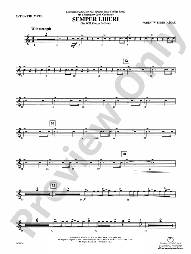 Semper Liberi (We Will Always Be Free): 1st B-flat Trumpet: 1st B-flat Trumpet Part - Digital ...