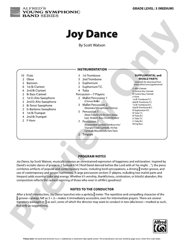 Joy Dance: Score: Concert Band Score - Digital Sheet Music Download