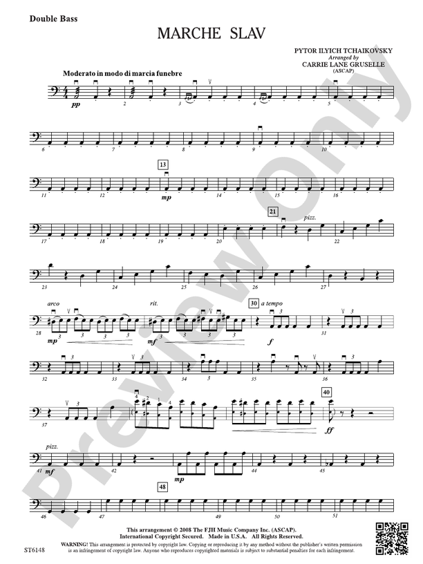 Marche Slav: Double Bass: Double Bass Part: Pyotr Ilyich Tchaikovsky ...