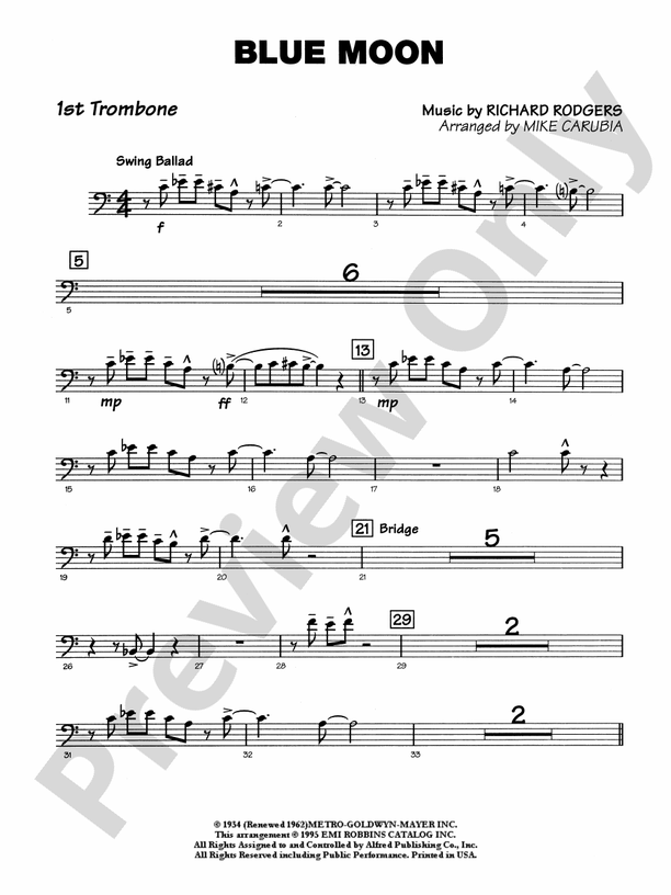 Blue Moon: 1st Trombone: 1st Trombone Part - Digital Sheet Music Download