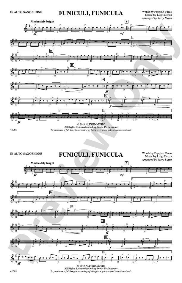 Funiculi, Funicula: E-flat Alto Saxophone: E-flat Alto Saxophone Part ...