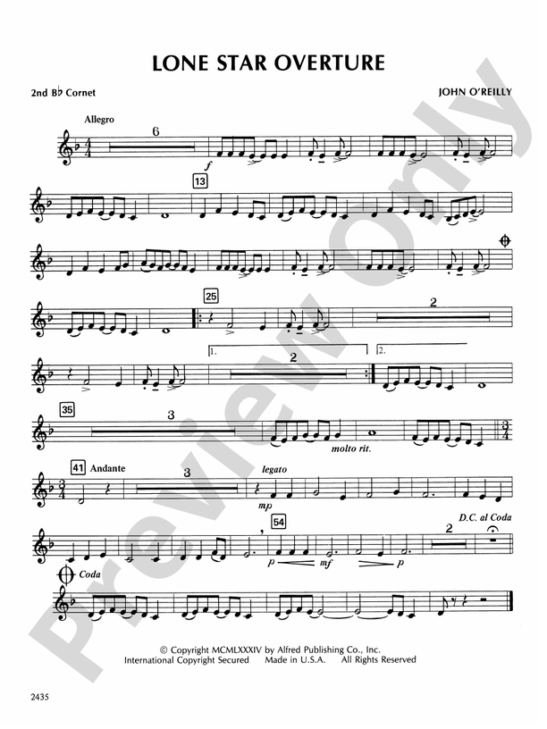 Lone Star Overture: 2nd B-flat Cornet: 2nd B-flat Cornet Part - Digital ...