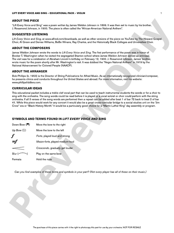 Lift Every Voice and Sing: Violin Educational Pack: Violin Educational ...