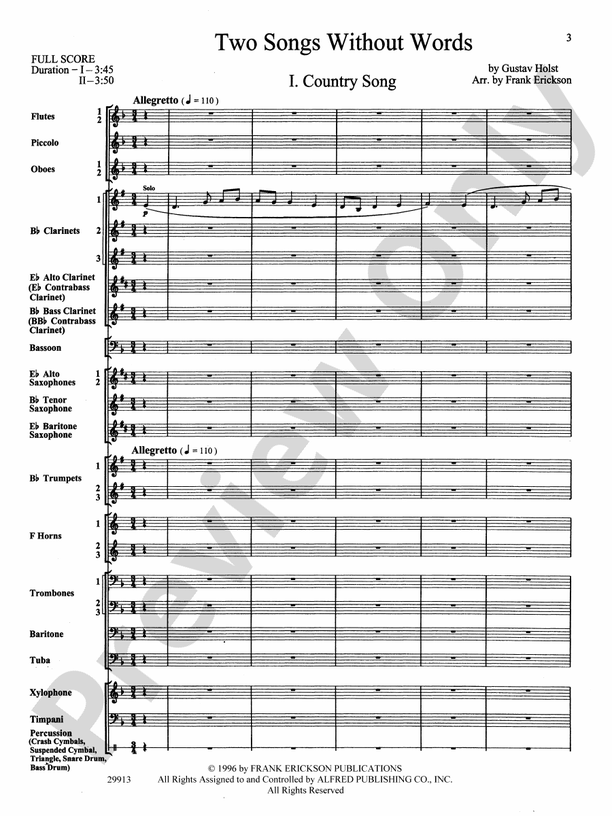 Two Songs Without Words: Score: Concert Band Score - Digital Sheet ...