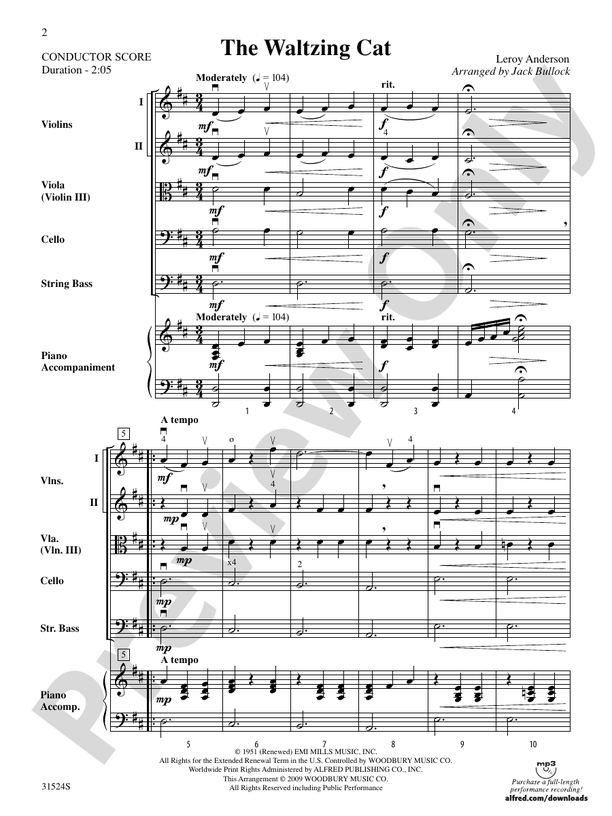 The Waltzing Cat: String Orchestra Conductor Score & Parts: Leroy ...