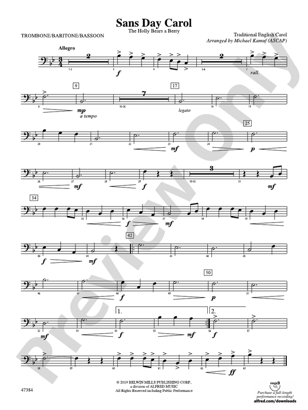 Sans Day Carol: 1st Trombone: 1st Trombone Part - Digital Sheet Music ...