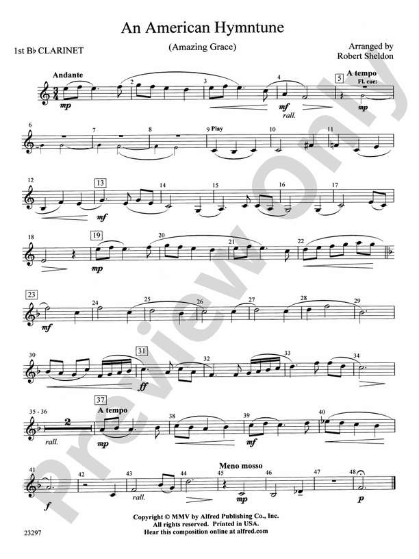 An American Hymntune (Amazing Grace): 1st B-flat Clarinet: 1st B-flat ...