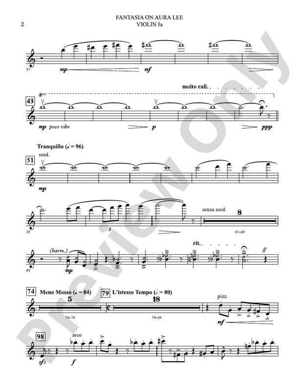 Fantasia on Aura Lee: Violin 1A: Violin 1A Part - Digital Sheet Music ...