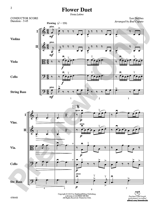 Flower Duet: Score: String Orchestra Score - Digital Sheet Music Download