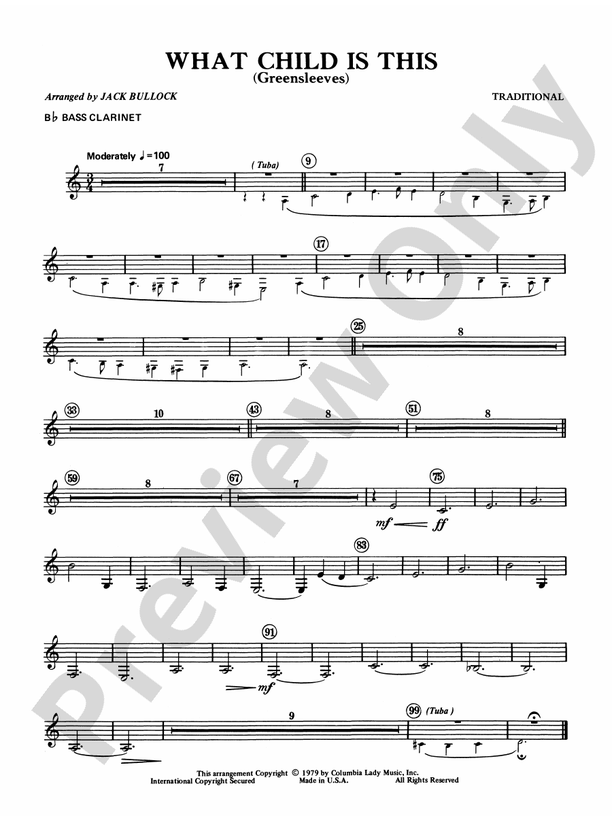 What Child Is This?: B-flat Bass Clarinet: B-flat Bass Clarinet Part ...