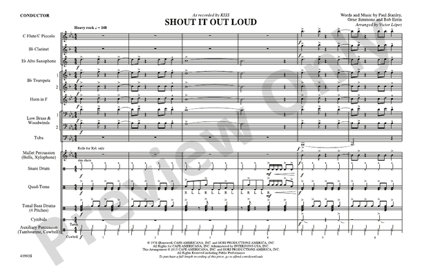 Shout It Out Loud: Marching Band Conductor Score & Parts: KISS ...