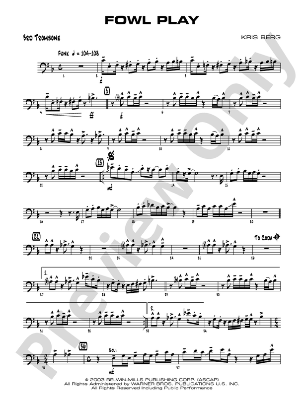 Fowl Play: 3rd Trombone: 3rd Trombone Part - Digital Sheet Music Download