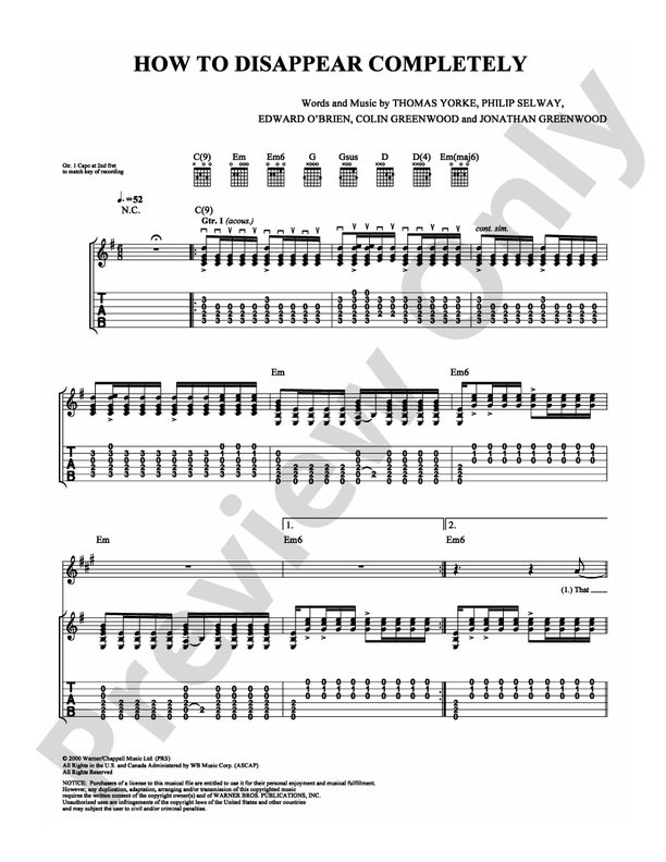 How to Disappear Completely: Guitar TAB: Radiohead - Digital Sheet Music Download