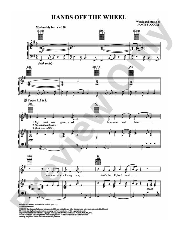 Hands off the Wheel: Piano/Vocal/Chords: Jamie Slocum - Digital Sheet Music Download