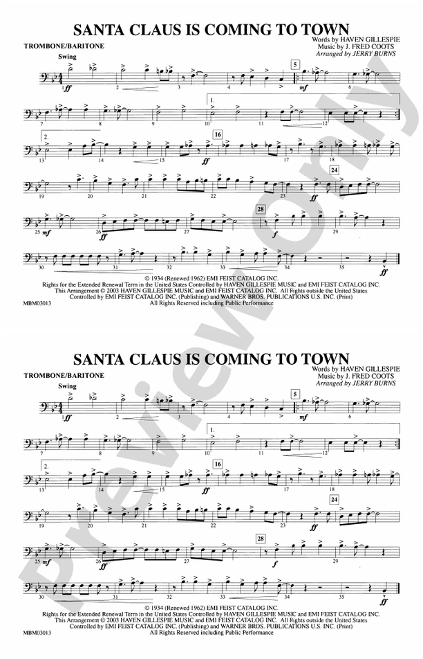 Santa Claus Is Coming to Town: 1st Trombone: 1st Trombone Part ...