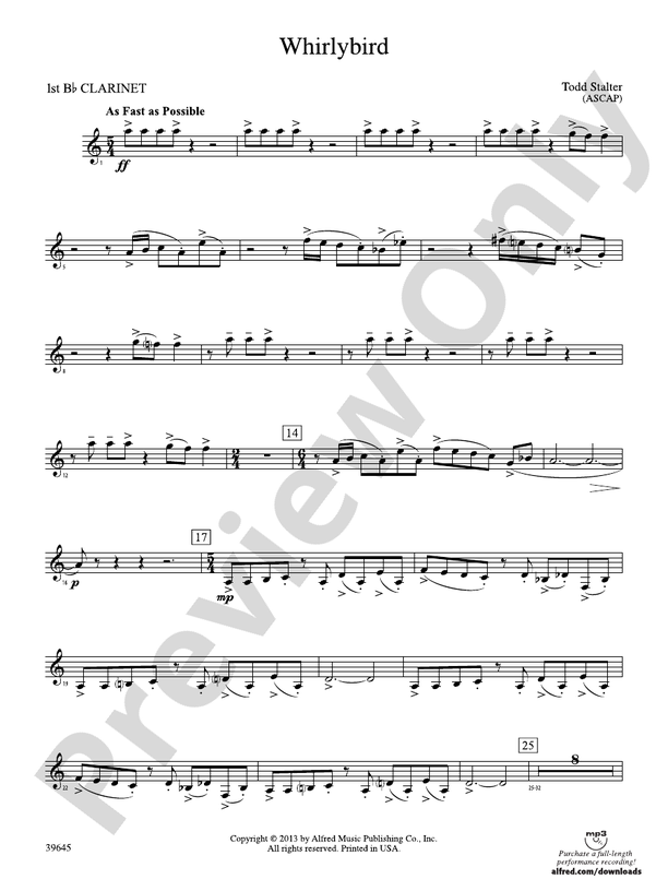 Whirlybird: 1st B-flat Clarinet: 1st B-flat Clarinet Part - Digital Sheet Music Download