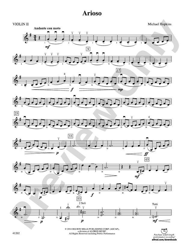 Arioso: 2nd Violin: 2nd Violin Part - Digital Sheet Music Download