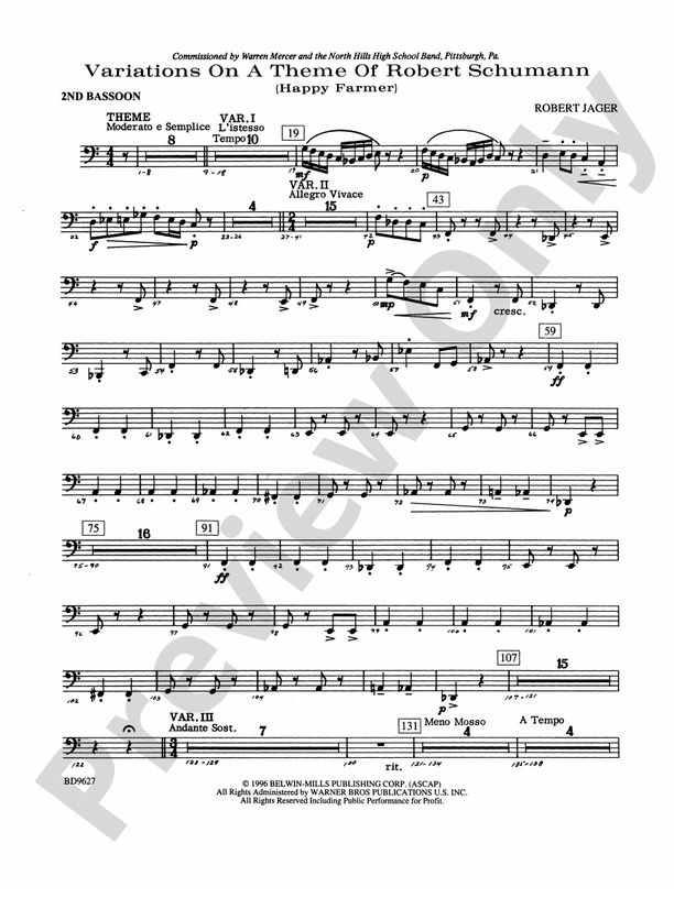 Variations on a Theme of Robert Schumann: 2nd Bassoon: 2nd Bassoon Part ...