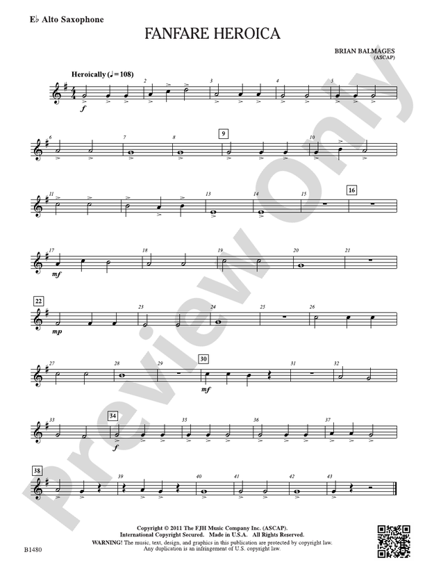 Fanfare Heroica: E-flat Alto Saxophone: E-flat Alto Saxophone Part: Brian Balmages - Digital ...