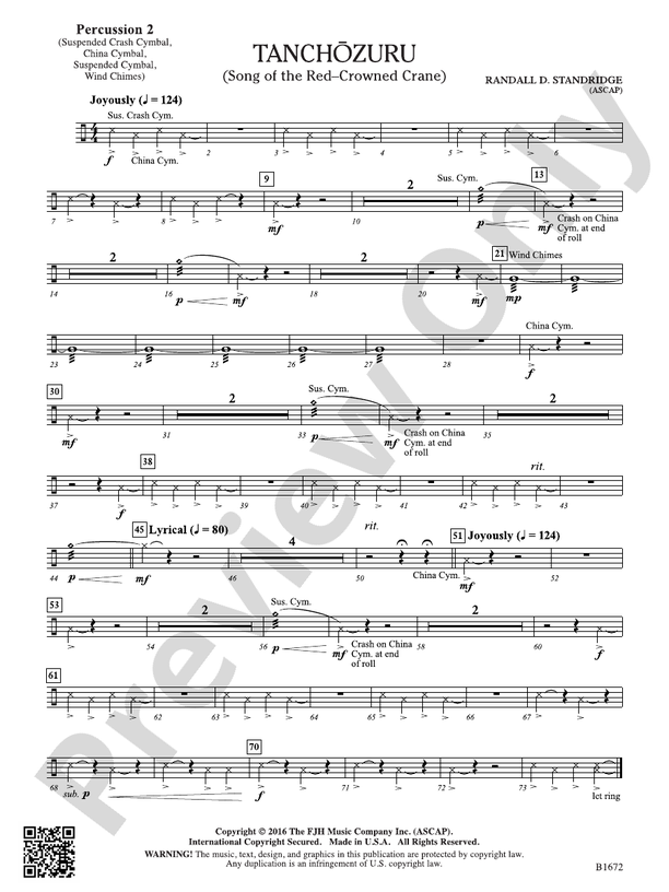 Tanchozuru: Percussion 2: Percussion 2 Part: Randall D. Standridge ...