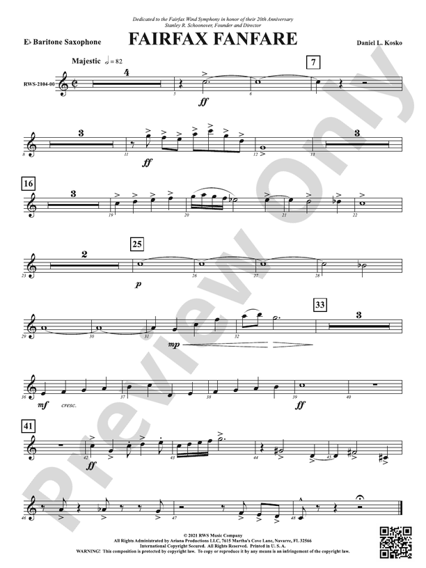 Fairfax Fanfare: E-flat Baritone Saxophone: E-flat Baritone Saxophone Part: Daniel Kosko ...