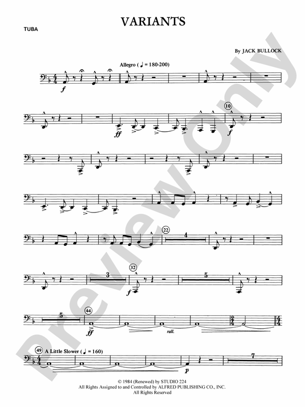 Variants: Tuba: Tuba Part - Digital Sheet Music Download