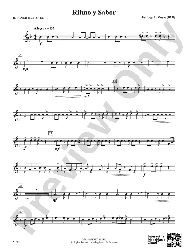 Ritmo y Sabor: B-flat Tenor Saxophone: B-flat Tenor Saxophone Part - Digital Sheet Music Download