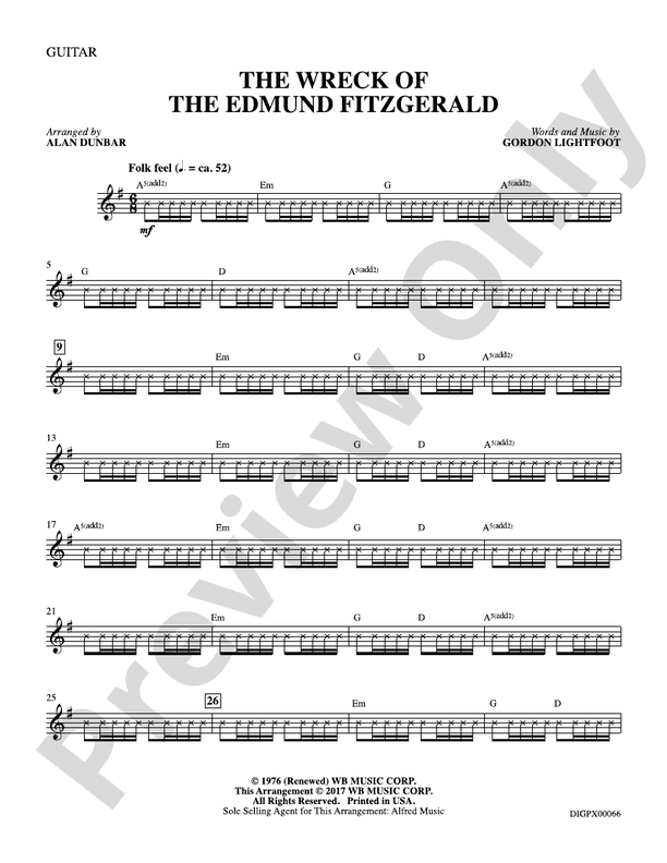 The Wreck of the Edmund Fitzgerald: Guitar: Guitar Part - Digital Sheet ...